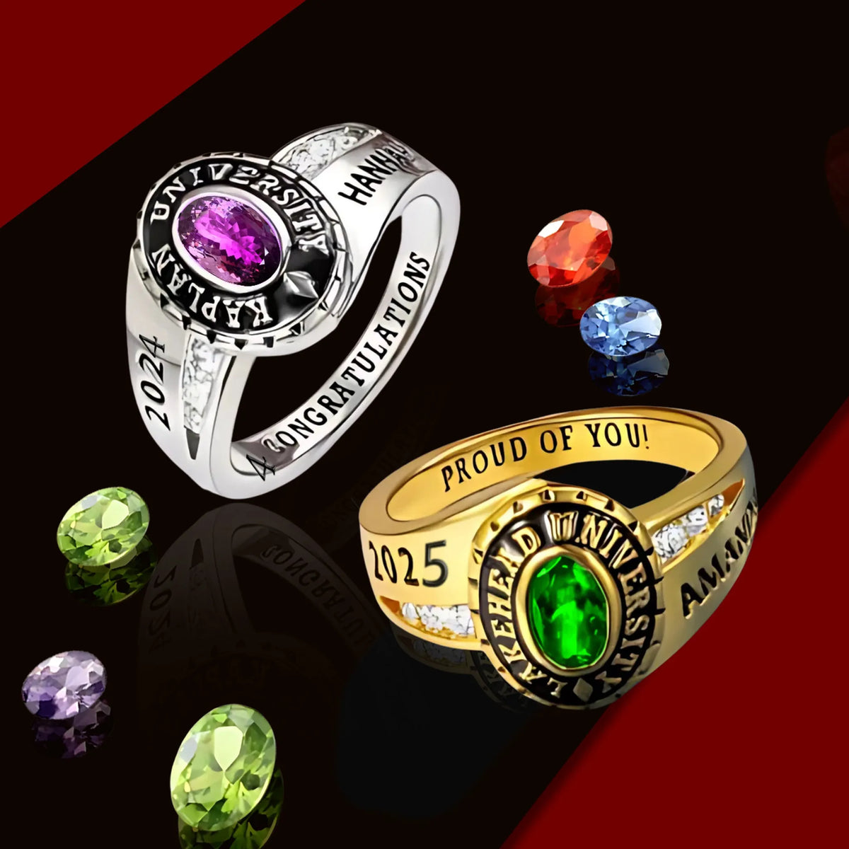 Custom 925 Silver/Gold School Class Ring - Engrave Name & Year ...