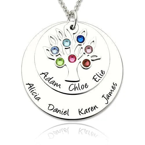 Personalized Family Tree Necklace with Birthstones and Engravings – Belbren