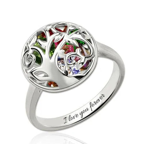 Personalized Round Cage Family Tree Birthstone Ring - Customizable wit ...