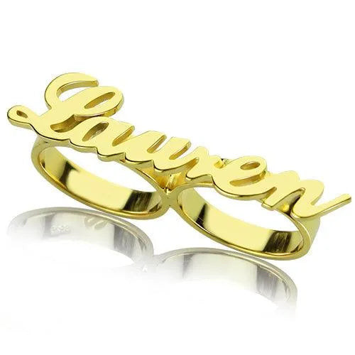Two Finger Nameplated Ring | Personalized Allegro Two Finger Name Ring ...