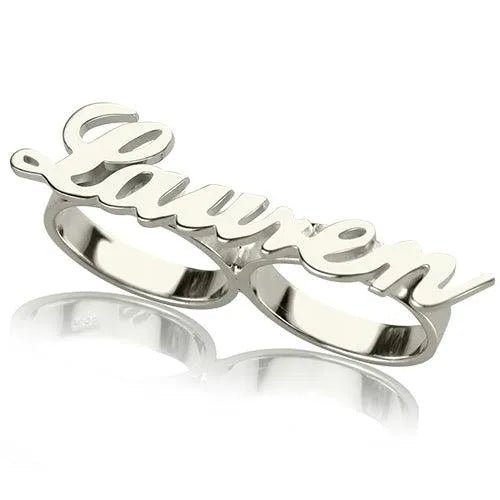 Two Finger Nameplated Ring | Personalized Allegro Two Finger Name Ring ...